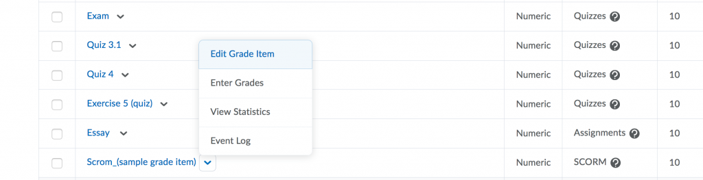 Scorm_edit grade item – Teaching & Learning Support