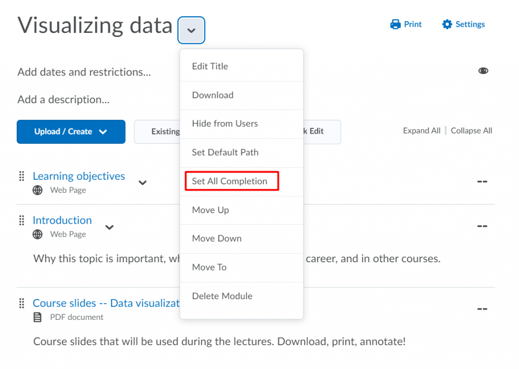 Completion tracking – Teaching & Learning Support