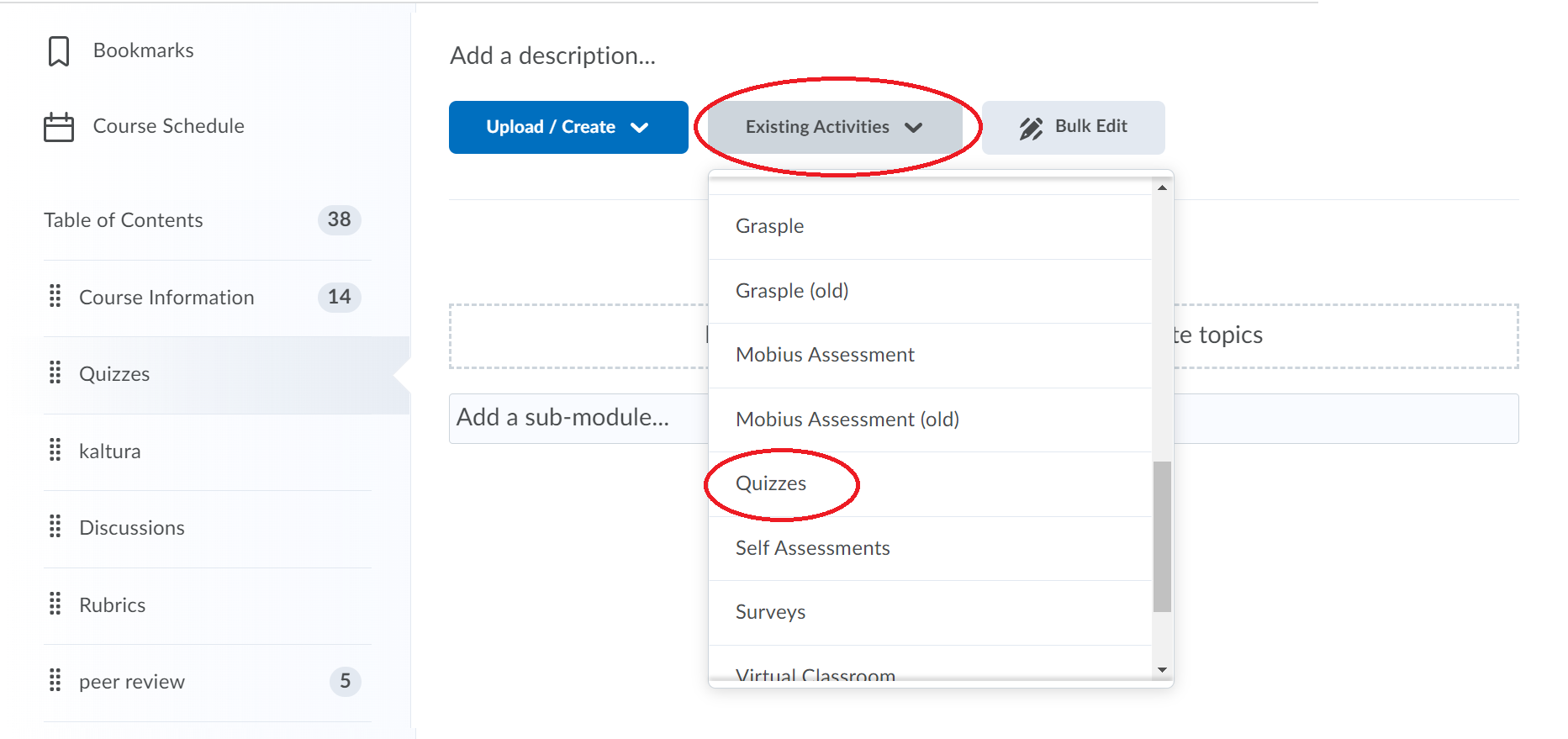 Screenshot creating quizzes 2 – Teaching & Learning Support
