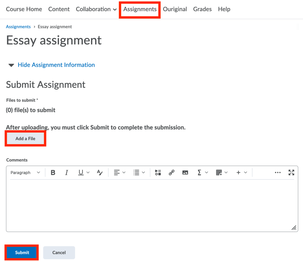 Submitting assignments (for students) | Teaching & Learning Support